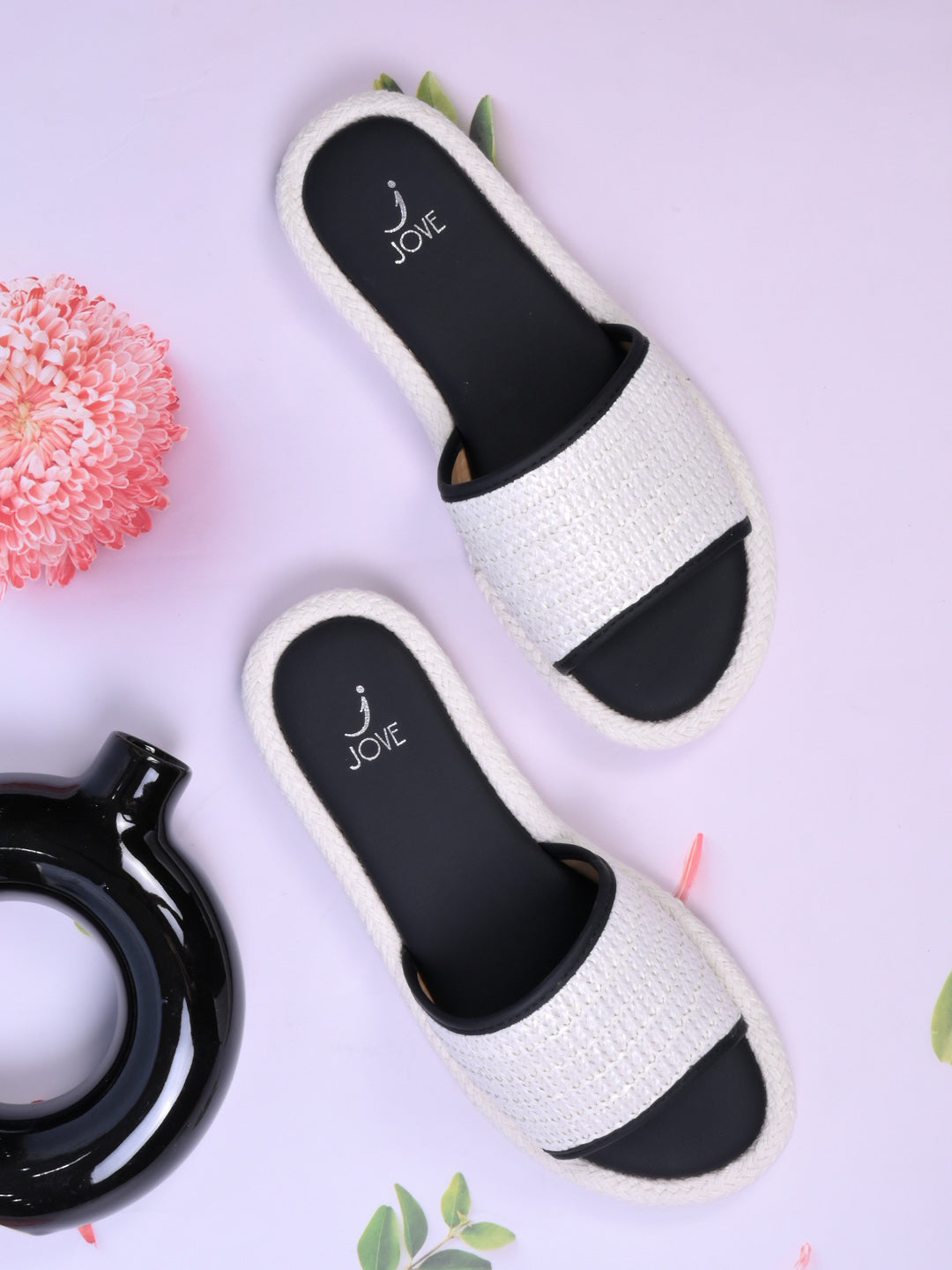 Women Black Woven Design Open Toe Flats – ShoeTree