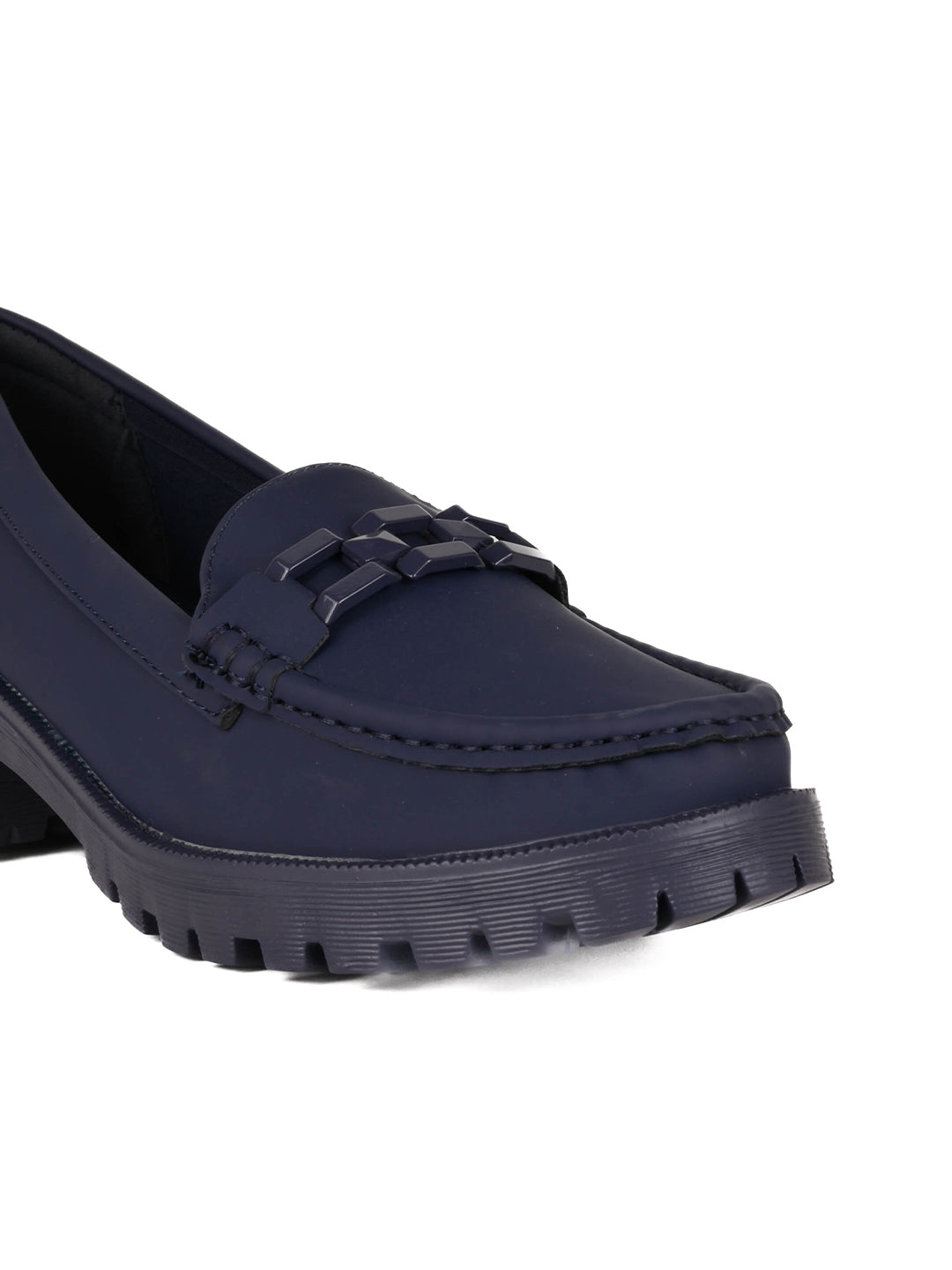 Women Navy Blue Solid Loafers – ShoeTree