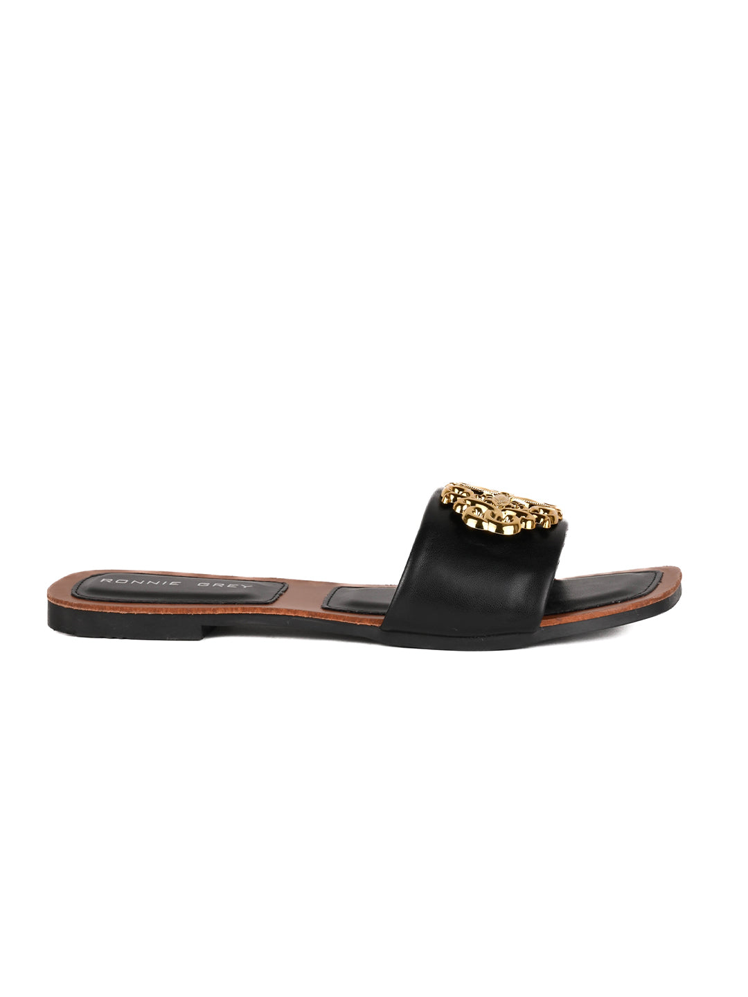 Women Black Embellished Open Toe Flats – ShoeTree