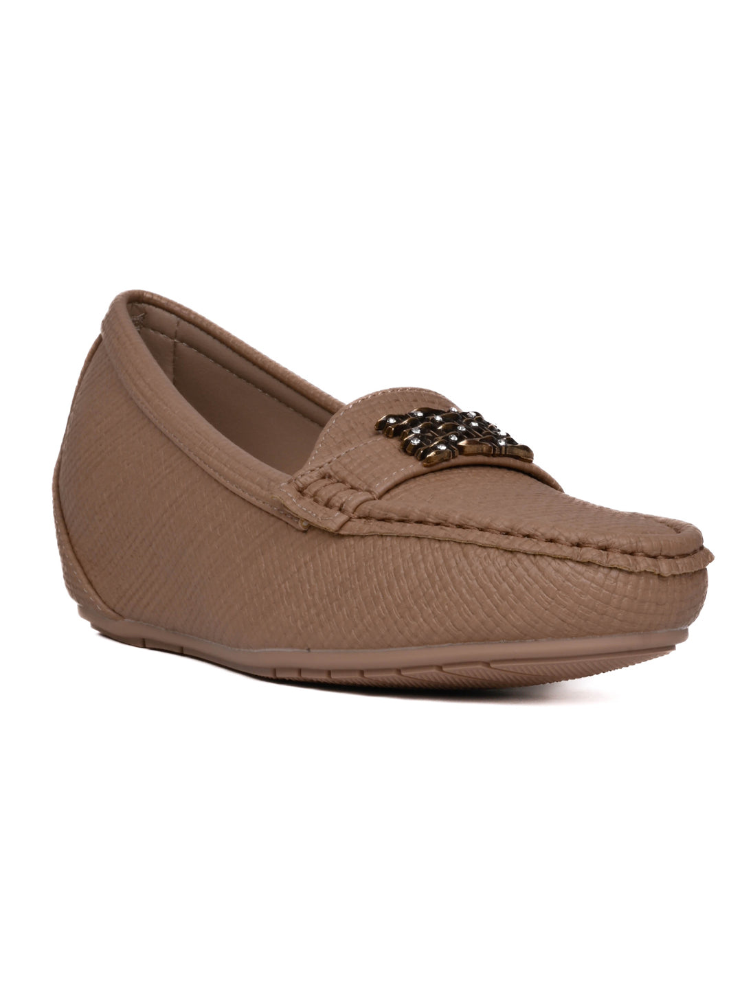 Women Camel Textured Wedge Heel Loafers – ShoeTree